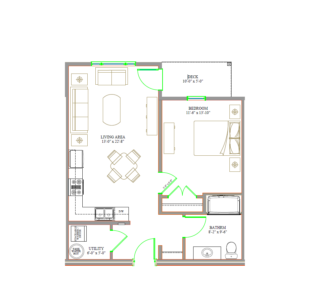 Type D – 1 Bedroom, 1 Bath